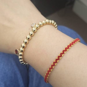 10K Yellow Gold Beaded Anklet Stackable Everyday Anklet Stretch Anklet ...