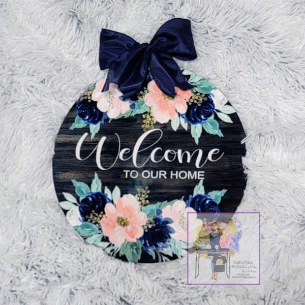 Round Door Hanger Sublimation Blank Dark Faux Wood With Floral to ...