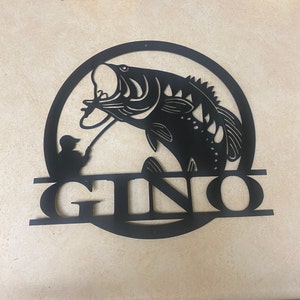 Fish Metal Name Sign, Bass Fishing Metal Monogram, Fishing Gifts for ...