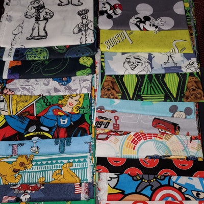10 Piece Disney, Marvel, Movie and TV Cartoon Fat Quarters 100% Cotton ...