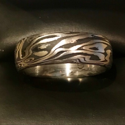 Damascus Steel, Wave Pattern Band, Ring With Waves, Damascus Steel Band ...