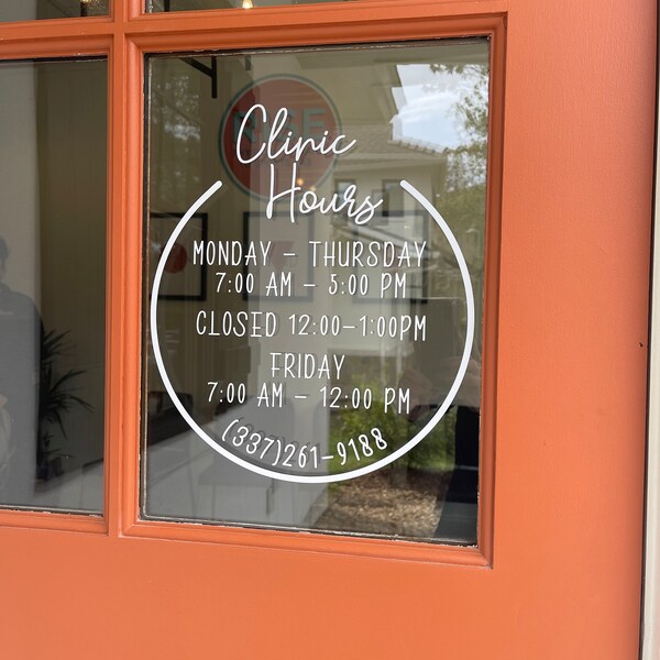 Business Opening Hours Decal or Static Cling - Open to Close - Hours of ...