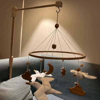 Wooden Mobile With Ducks for Newborn, Linen Toys, Green, Beige , White ...