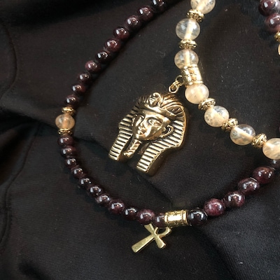 GARNET & CITRINE Mala Beads, Egyptian Goddess Isis 108 Bead Crystal ...