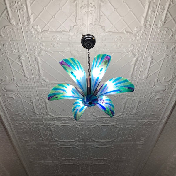 Vintage Art Deco Retro 80s Ceiling Hall Light Milk Glass Stick ...