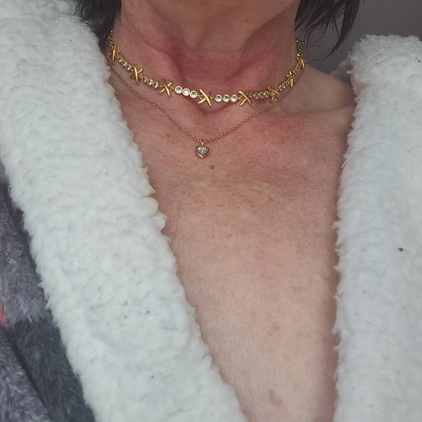 Gemma Owen XO Necklace: 18k Gold Plated Cubic Zirconia Collar - Etsy