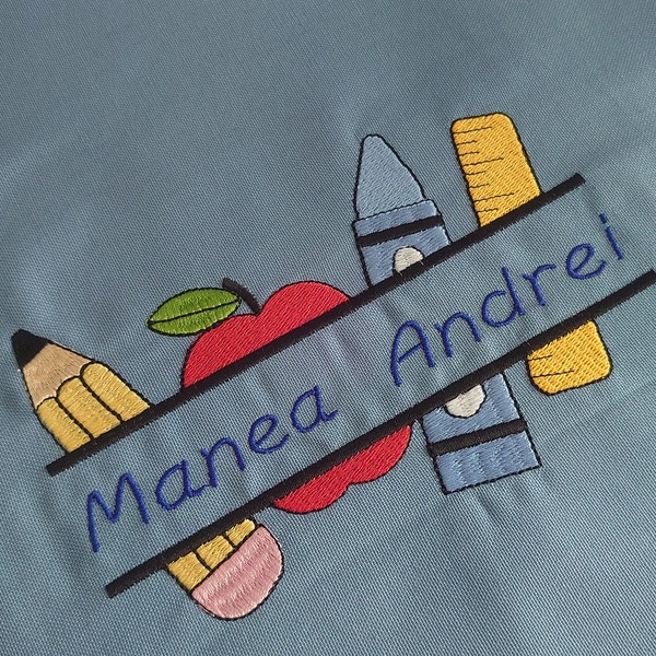 Teacher Name Frame Embroidery Design, Split Crayons Embroidery, Back to ...
