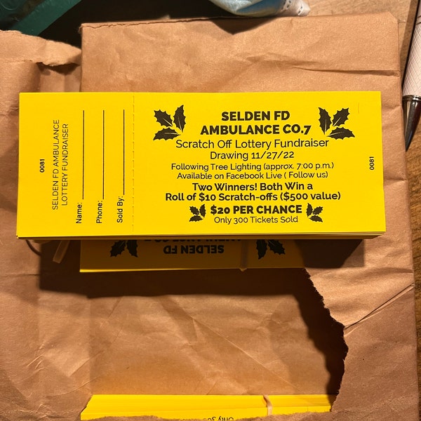 CUSTOM 2-part Standard Raffle Tickets; Numbered Both Sides - Black Ink ...