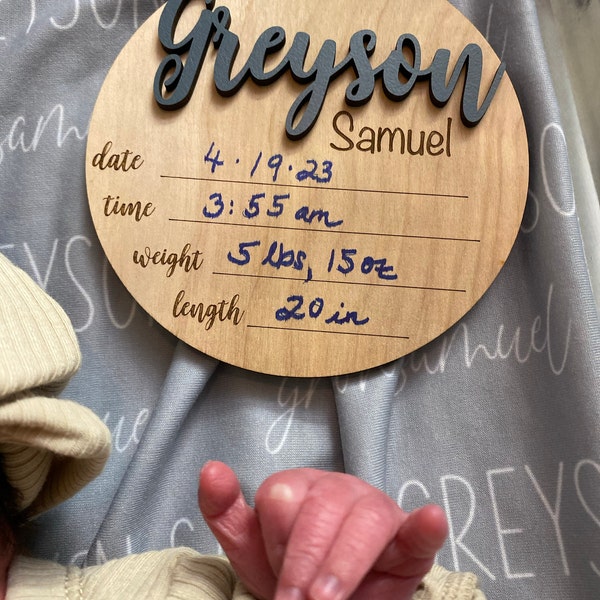 Round Wooden Baby Plaque 3D Custom Wood Baby Name Announcement Sign ...
