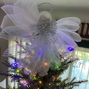 Deco Mesh Angel Tree Topper Ornament Silver Wreath Elegant Wreath ...