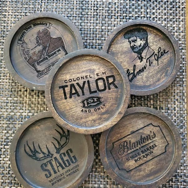 Custom Whiskey Bourbon Wooden Coasters - Free Shipping! Qty 5 Wood ...