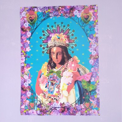 Frida Flowers Poster Mexican Artist F. Kahlo in Buddha Mode With ...