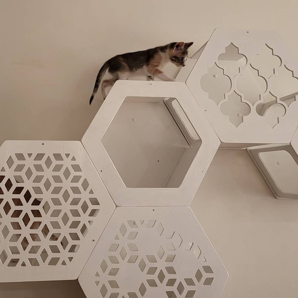 Cat Hexagons in White Color, Cat Wall Furniture, Cat Shelves, Cat ...