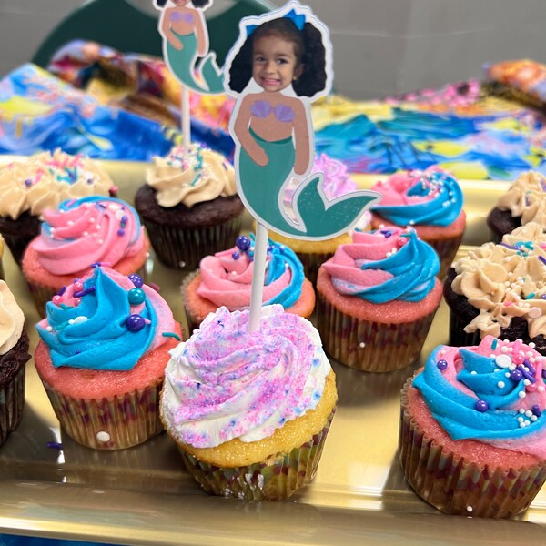 Mermaid Cupcake Toppers Custom With Face for Birthday Party Decorations ...