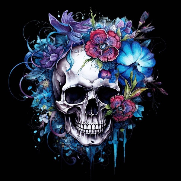 Clipart sublimation crâne floral 2 | 300 ppp JPEG | PNG transparents ...
