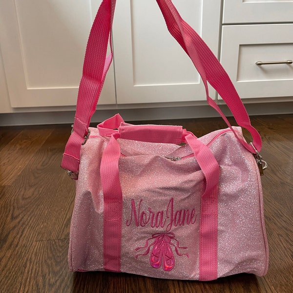 Medium 12" Pink Glitter Dance Bag With Dance Shoes, Personalize Dance ...