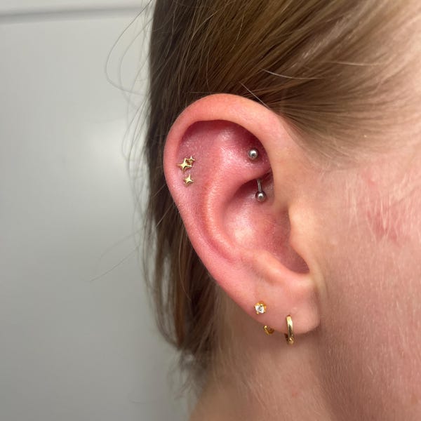 14K Solid Gold Cartilage Tragus Helix Inner Conch Nose Sunlight Star ...