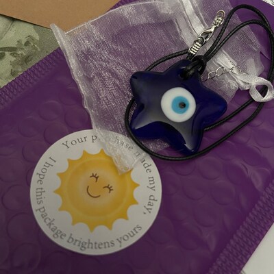 Glass Nazar Star Necklace, 46mm Lampwork Evil Eye Star Choker - Etsy