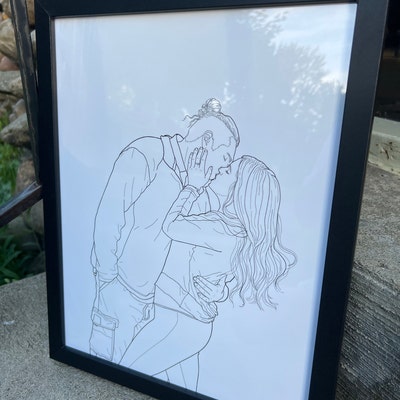 One Year Anniversary Custom Couple Portrait Single Line Art. Minimalist ...