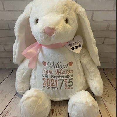 Personalised Embroidered Bunny Rabbit Teddy Bear Soft Toy, New Baby ...