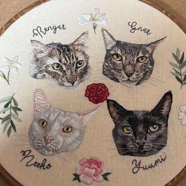 Embroidered Cat Portrait, Custom Pet Portrait, Cat Embroidery, Cat ...