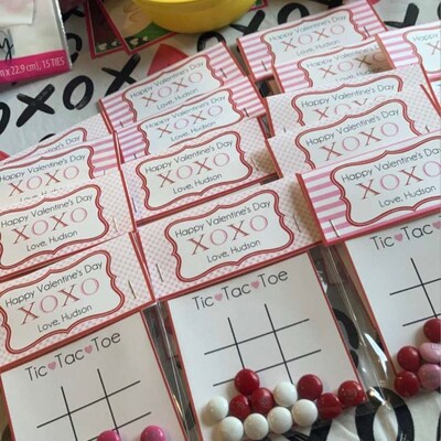 Valentine's Day Card Tic Tac Toe Treat Bag Topper Pink & Red Printable ...
