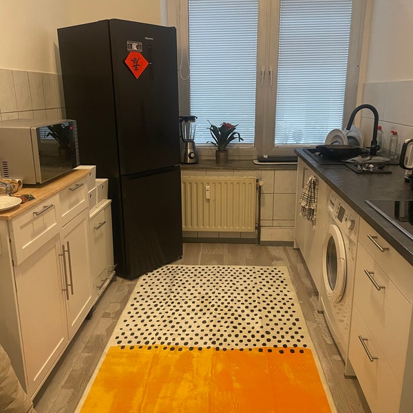 Yellow and Black Mid Century Modern Rug, Scandinavian Style, Living ...