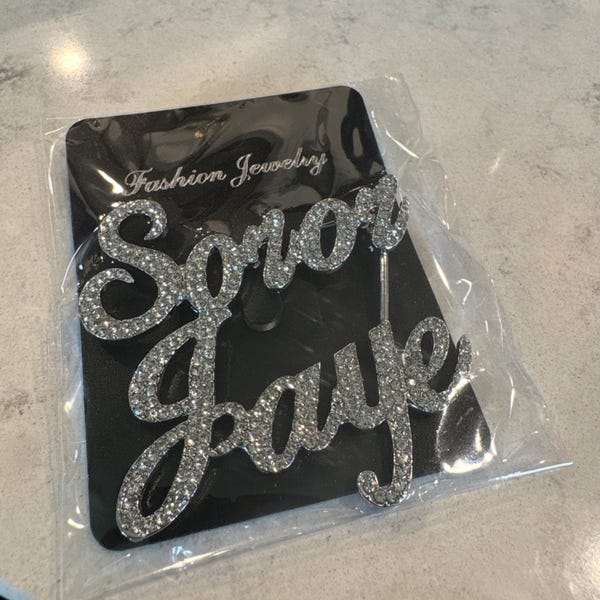 Custom Cursive Letters Soror Name Pin, Sparkle Name Brooch ...