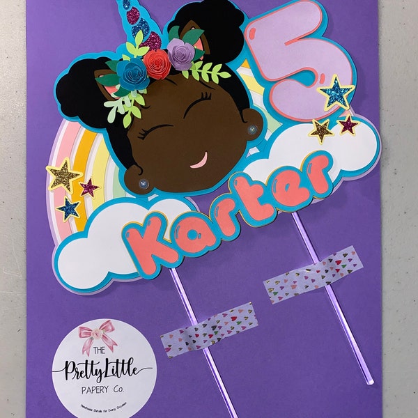 Brown Afro Unicorn Cake Topper | Unicorn Birthday | Unicorn Magical ...