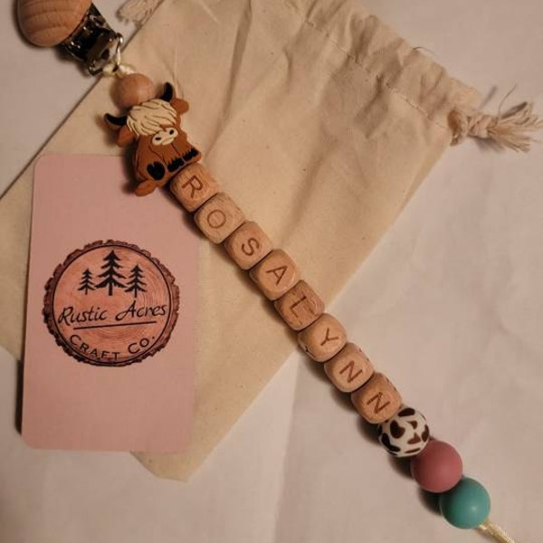 Highland Cow Pacifier Clip | Farm Pacifier Clip | Cow Dummy Clip | Cow ...