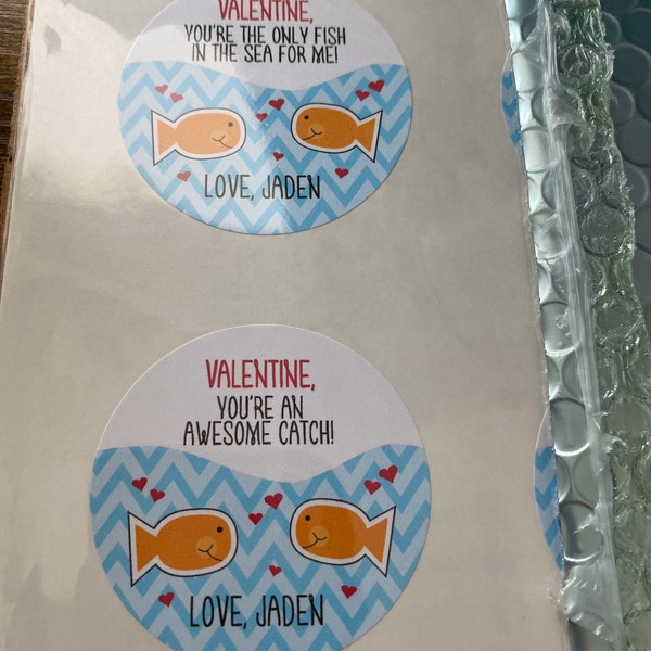 Goldfish Valentine's Day Favor Stickers, Valentines Party Fish Treat ...