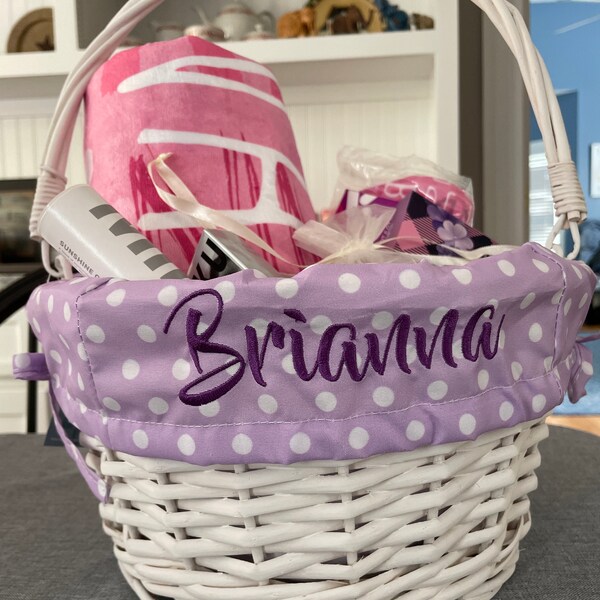 Monogrammed Easter Basket Pastel Dots - Wicker Easter Basket, Easter Egg Basket, Monogram Easter ...