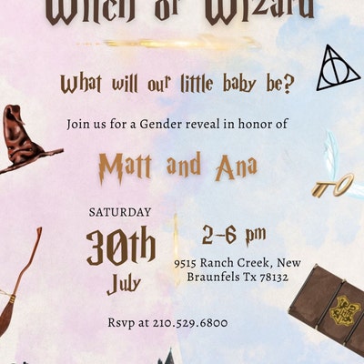 Editable Witch or Wizard Gender Reveal Invitation Template, Magical Boy ...