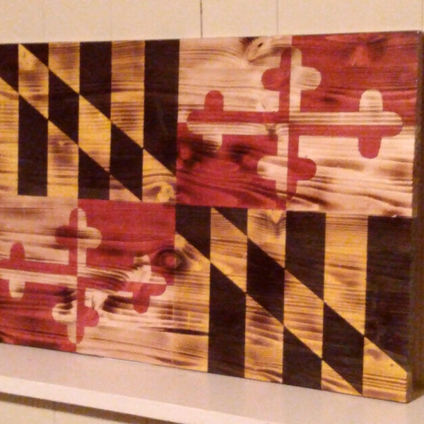 Handcrafted Charred Maryland Flag - Rustic Wall Art for True ...