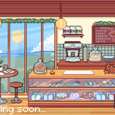 4 X Cute Pixel Animated Scenes Screens Neon Pink Lights Setup Cozy ...