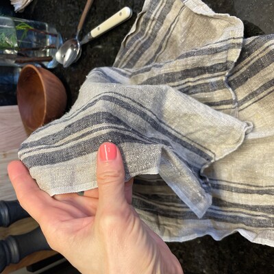 Rustic Cottage Striped Linen Tea Towel, French Style Dish Towel, Linen ...