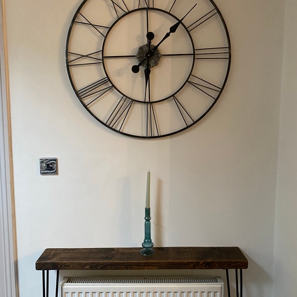 Narrow Omni Rustic Console Table With Black 3 Pin Hairpin Legs ...