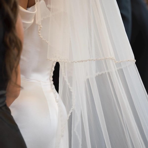 Hand Beaded Veil,pearl Wedding Veil,1tier Bridal Veil,black Veil Brides ...
