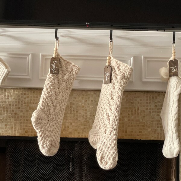 Beaded Wooden Name Tag - Personalized Christmas Stocking Tags - Wooden ...