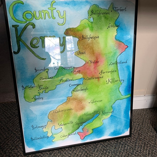 County Kerry Ireland Map LARGE Print - Map of Ireland Counties ...