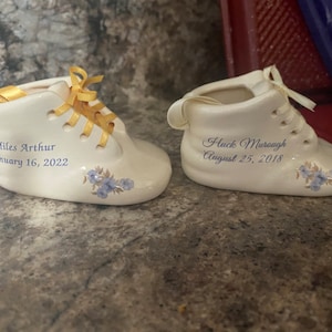 1 Personalized Handmade Antique White Ceramic Baby Shoe Bootie Keepsake ...