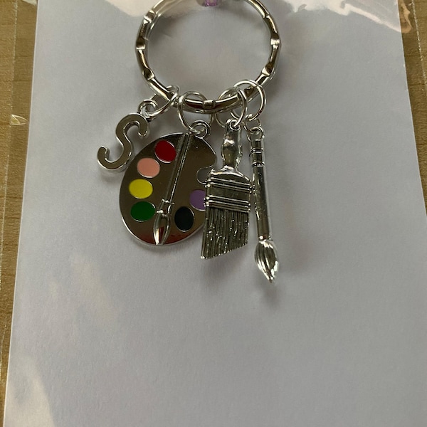 Personalised Artists Keyring, Palette and Paint Brush Keychain ...