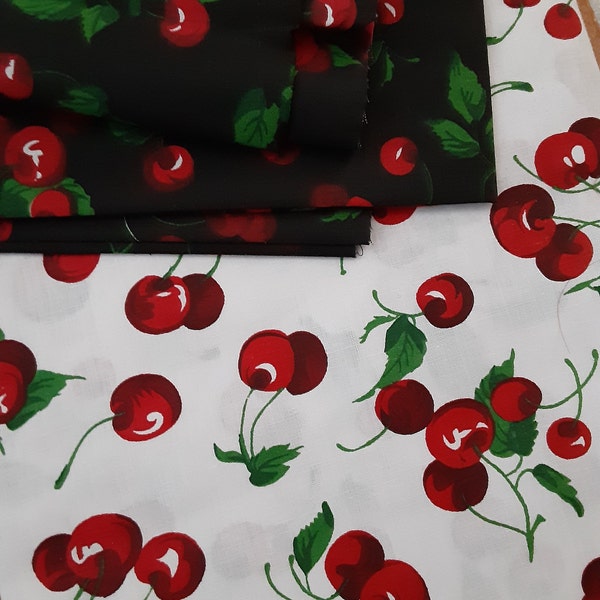 All Over Cherries Poly Cotton Print Fabric, 60" Wide, Non-stretch ...