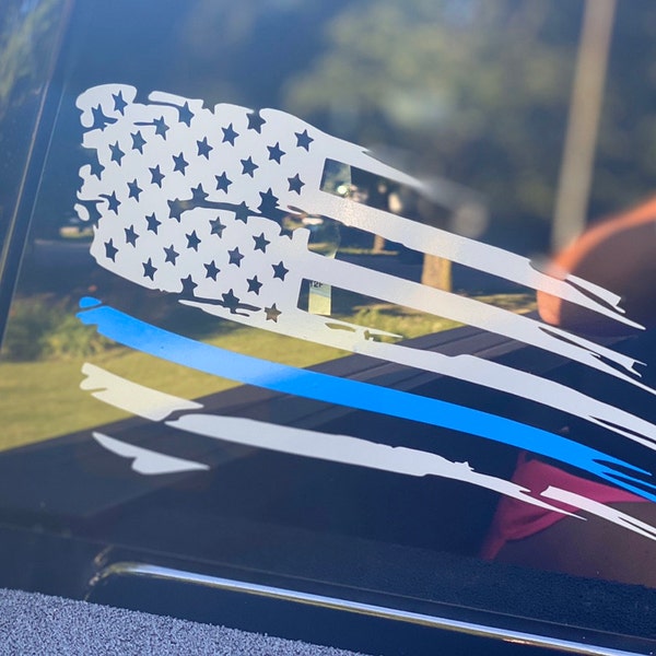 American Flag Blue Line Custom Vinyl Decal Sticker - Choose Your Color ...