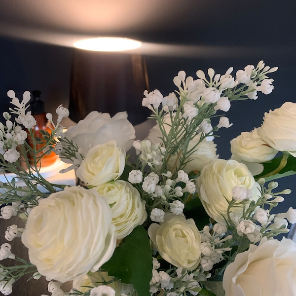 17" Morandi White Real Touch Roses, Aritificial Flowers, DIY Florals ...