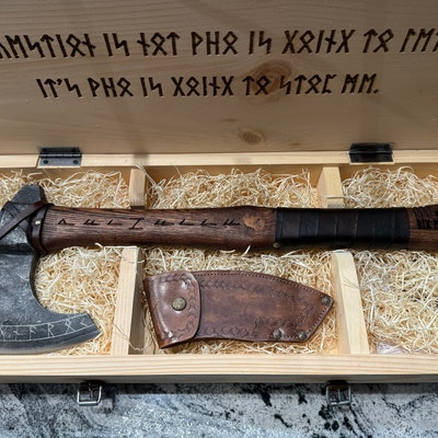 Valkyrie Axe With Personalized Engraved Wooden Box, Hand Forged ...