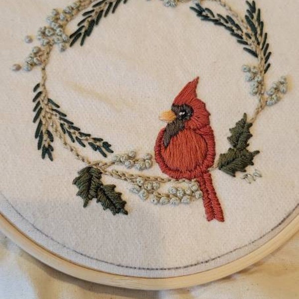 PDF Pattern - 8" Cardinal Wreath - Step by Step Beginner Embroidery ...