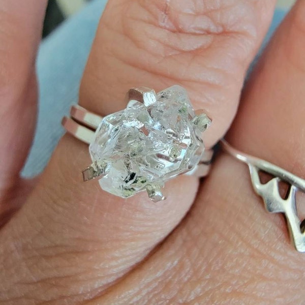 Glowing Herkimer Rings, Glowing Raw Herkimer Diamond Ring, Unique Herkimer Ring, Vibrant ...