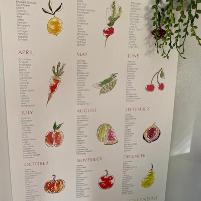 Seasonal Fruits and Veggies Calendar,kitchen Wall Decor,healthy ...