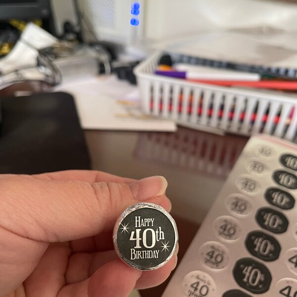 40th Birthday Stickers for Chocolate Kisses, Black and Silver – 180ct ...
